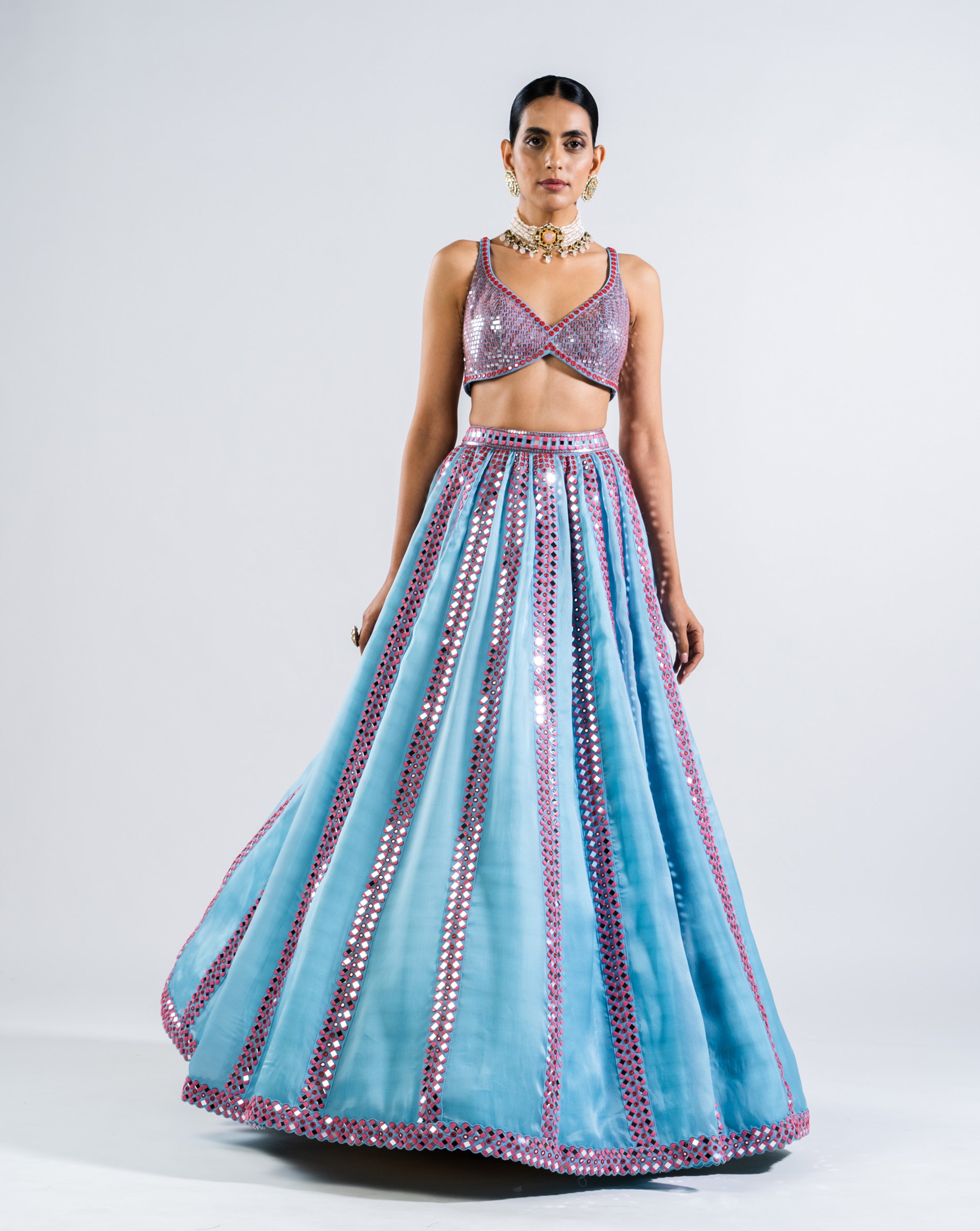 Ice Blue Mirror Seam Lehenga Set – Panache by Sharmeen