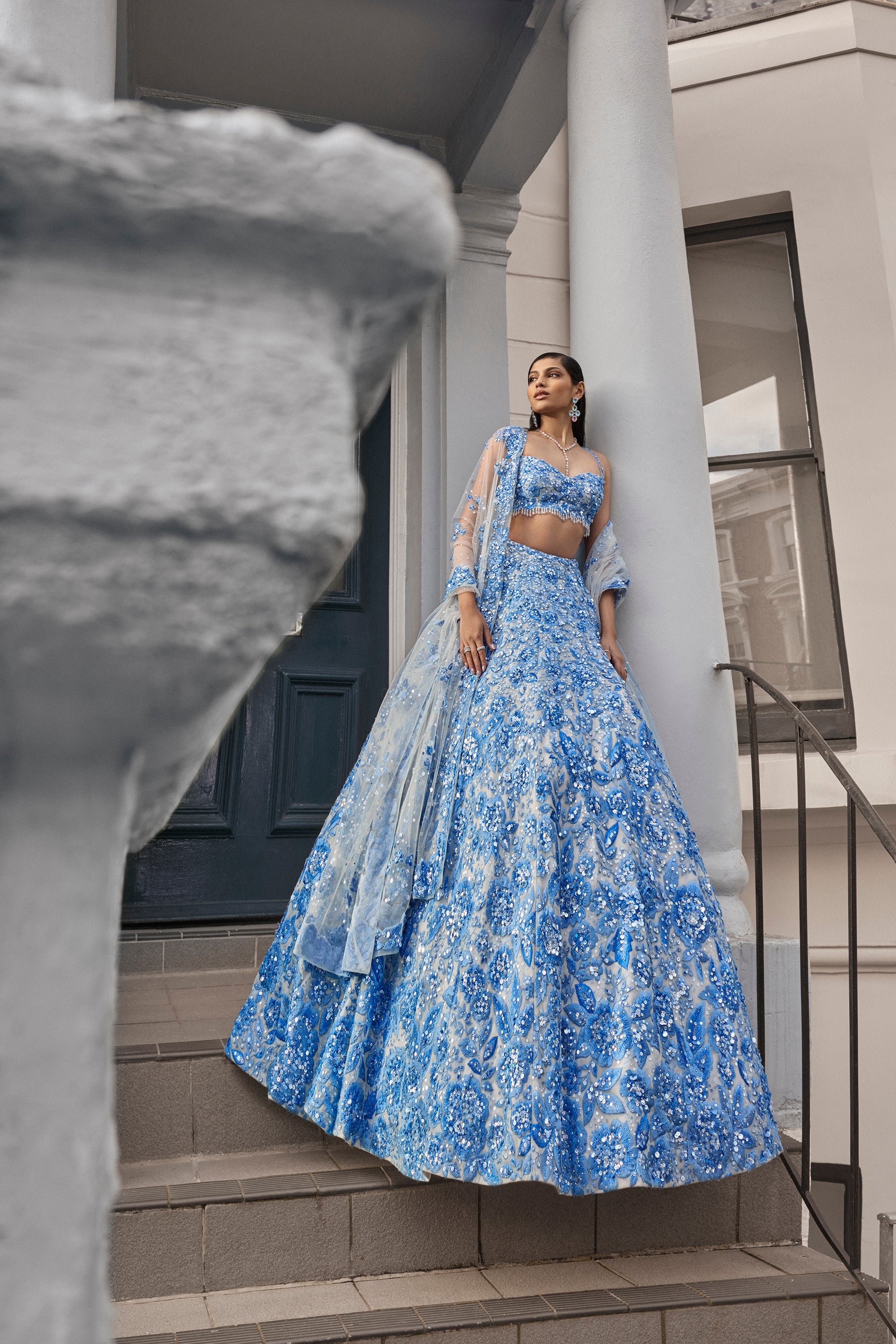 Powder Blue Floral Lehenga Set – Panache by Sharmeen