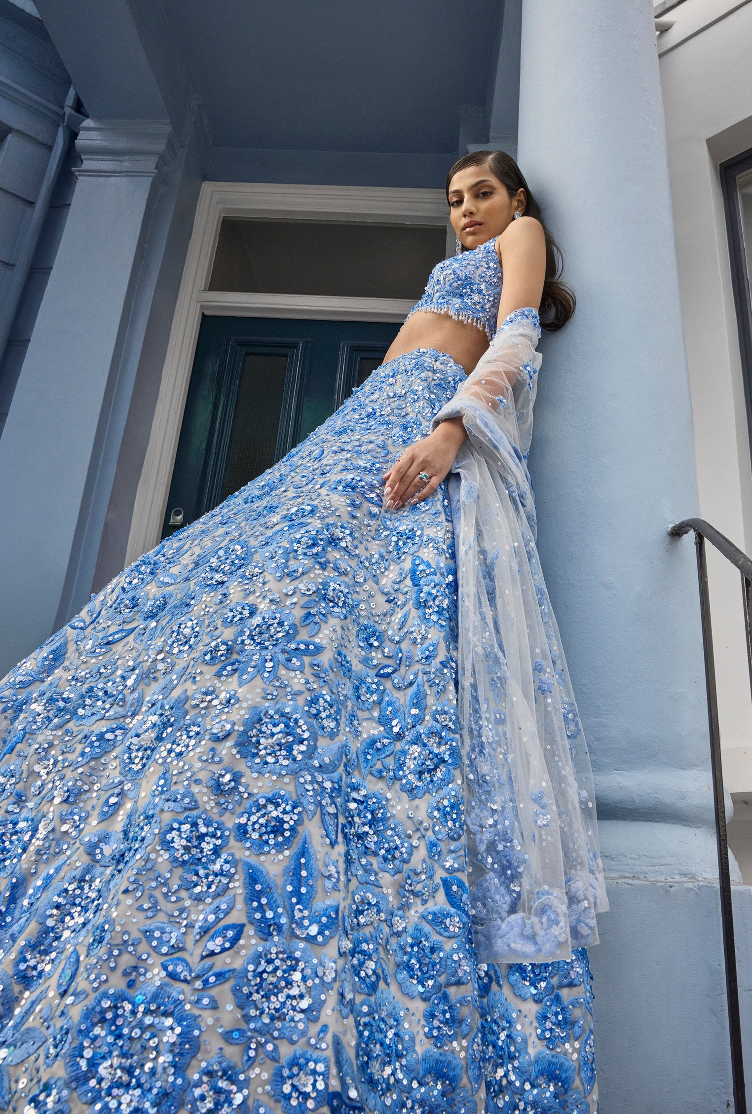 Powder Blue Floral Lehenga Set – Panache by Sharmeen