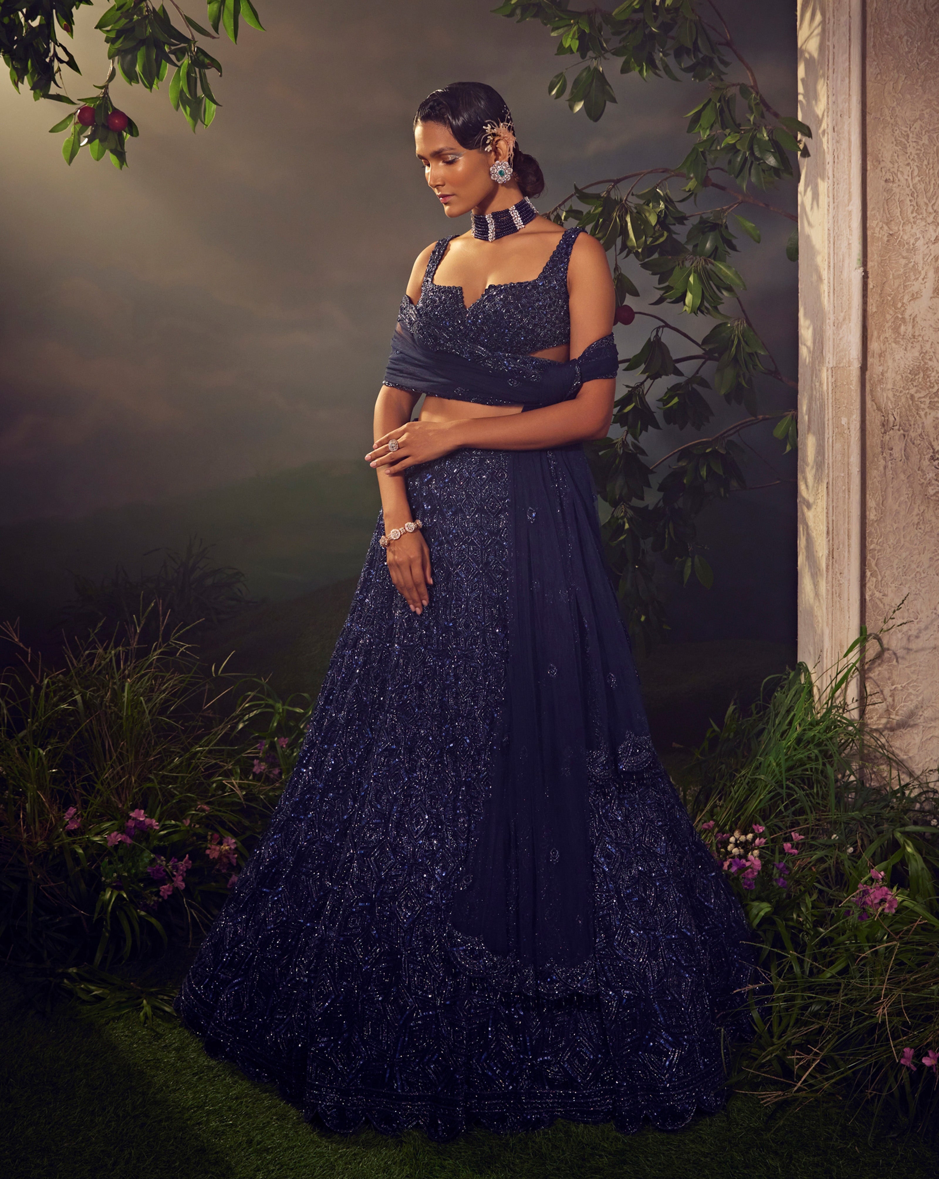 Midnight Blue Tulle Lehenga – Panache by Sharmeen