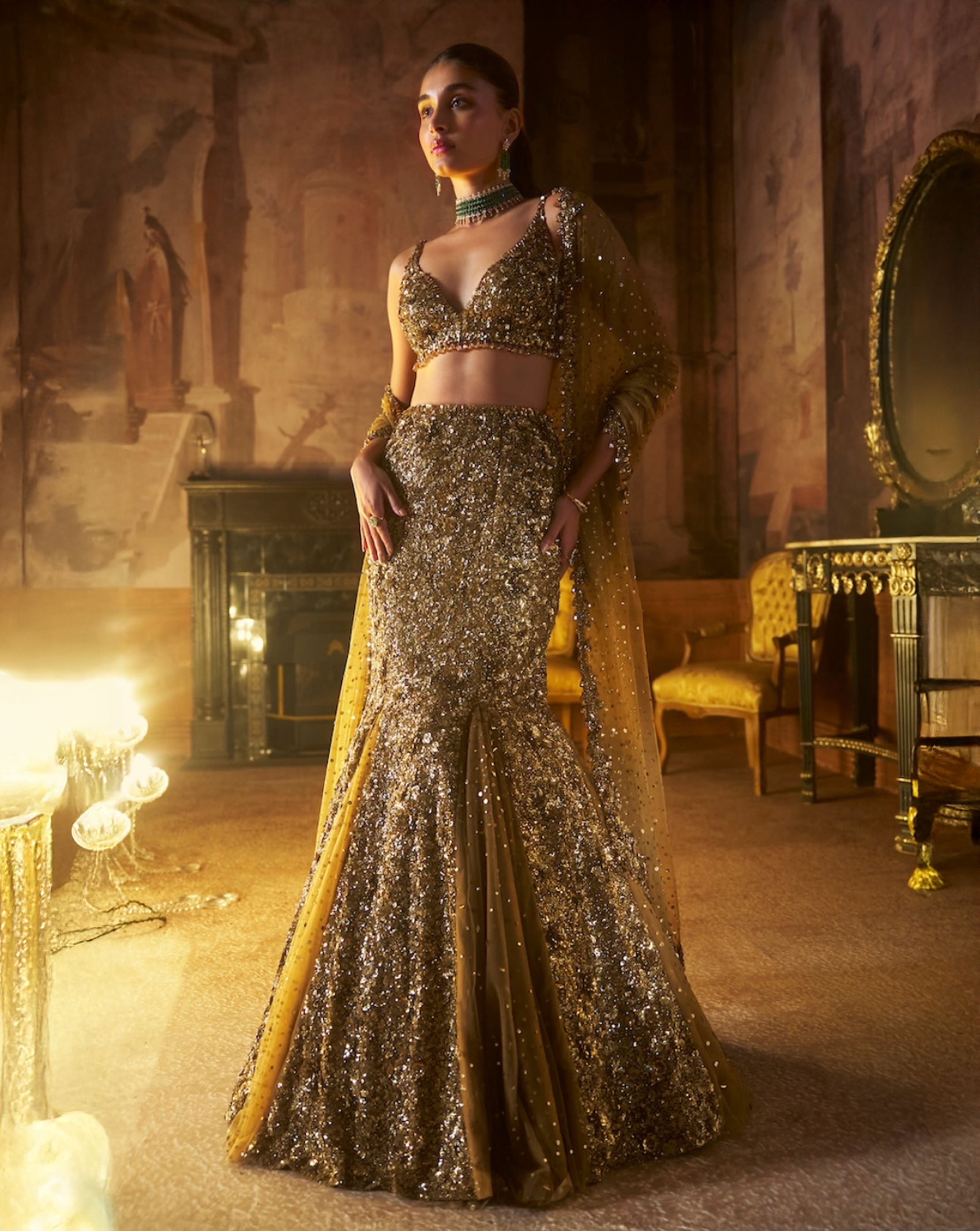 Antique Gold Fit & Flare Skirt Set – Panache by Sharmeen