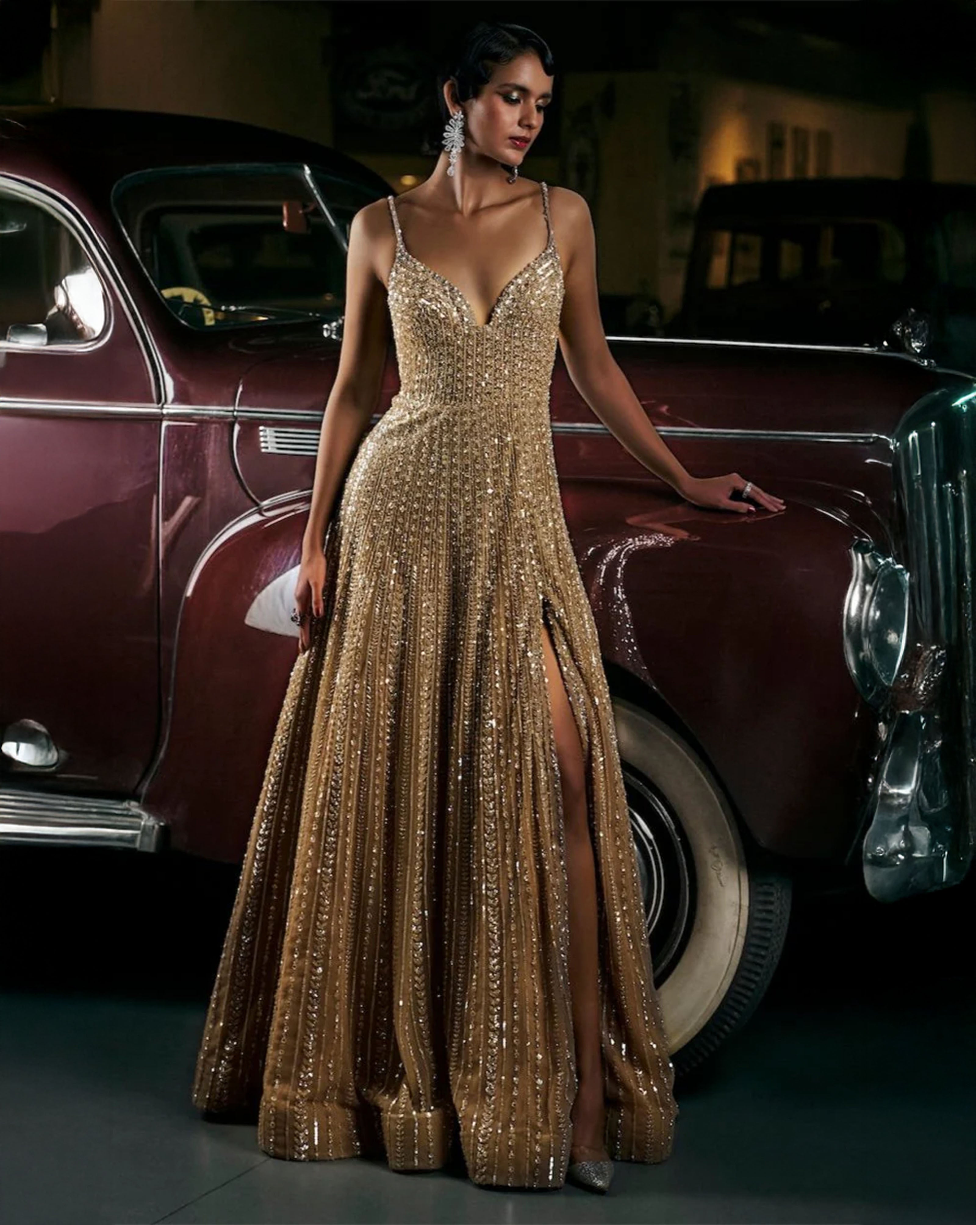 Caramel Sequin Gown – Panache by Sharmeen