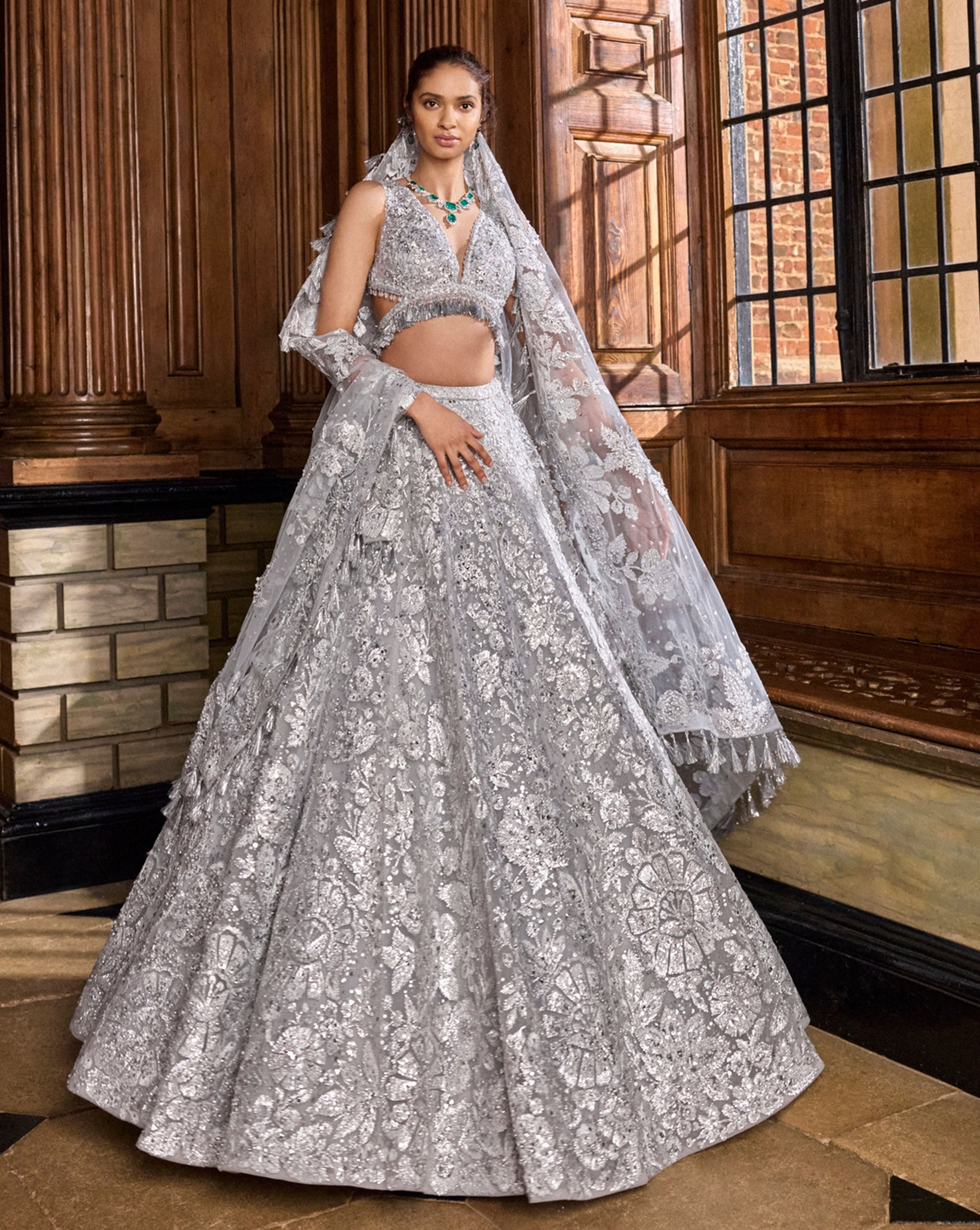 Metallic Silver Lehenga Set – Panache by Sharmeen
