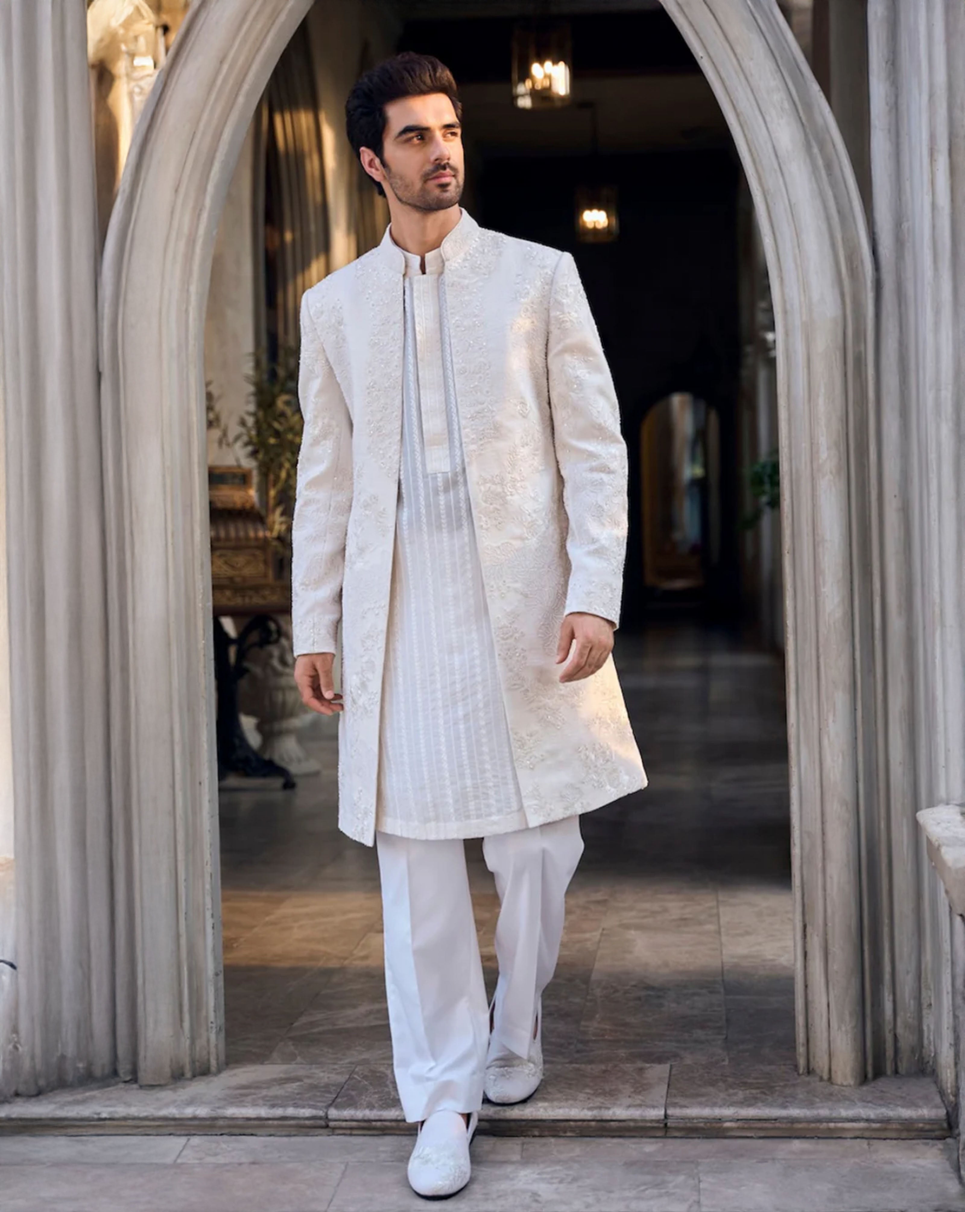 Cream Open Sherwani Set – Panache by Sharmeen