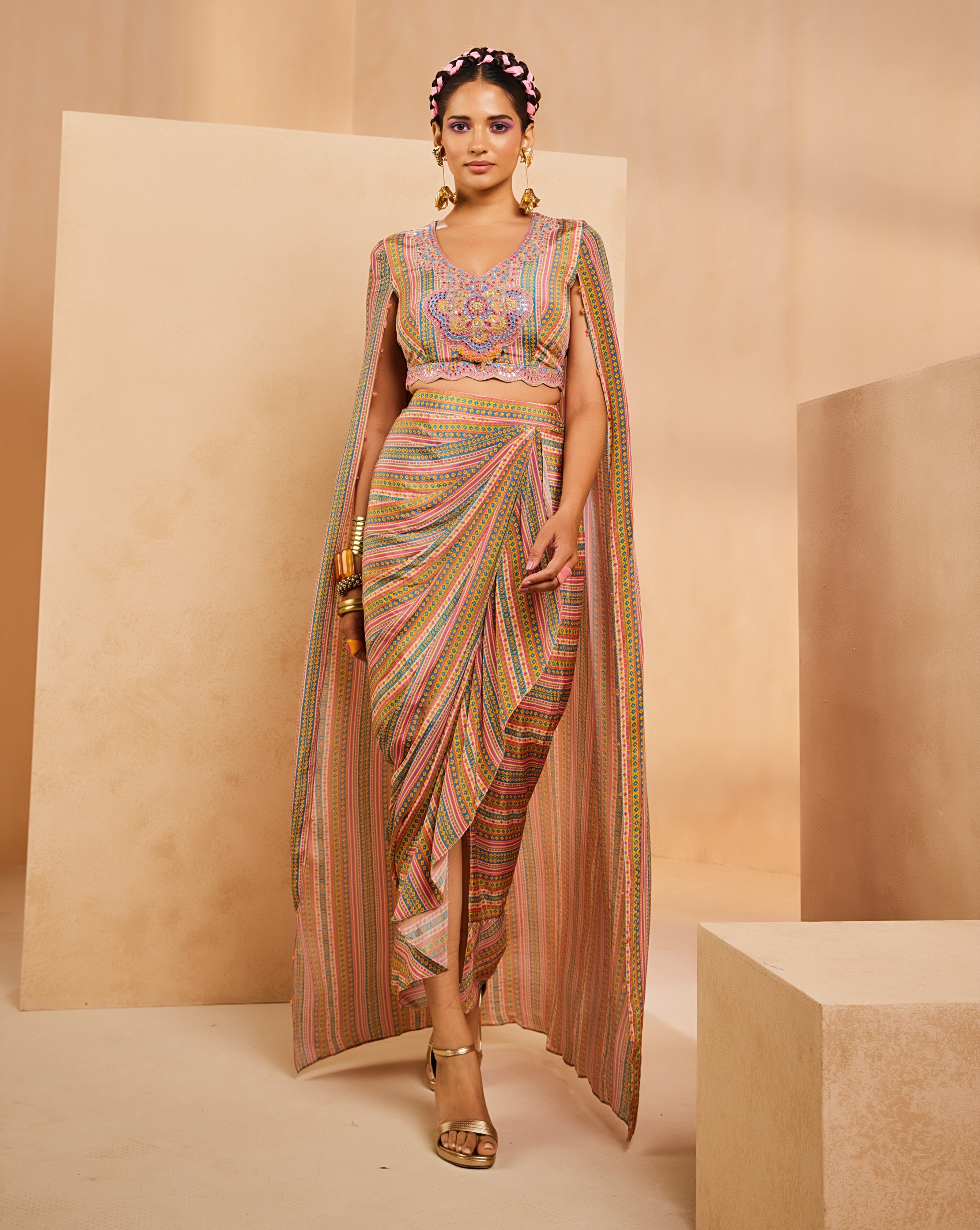 Stripe Winged Cape Blouse – Panache by Sharmeen