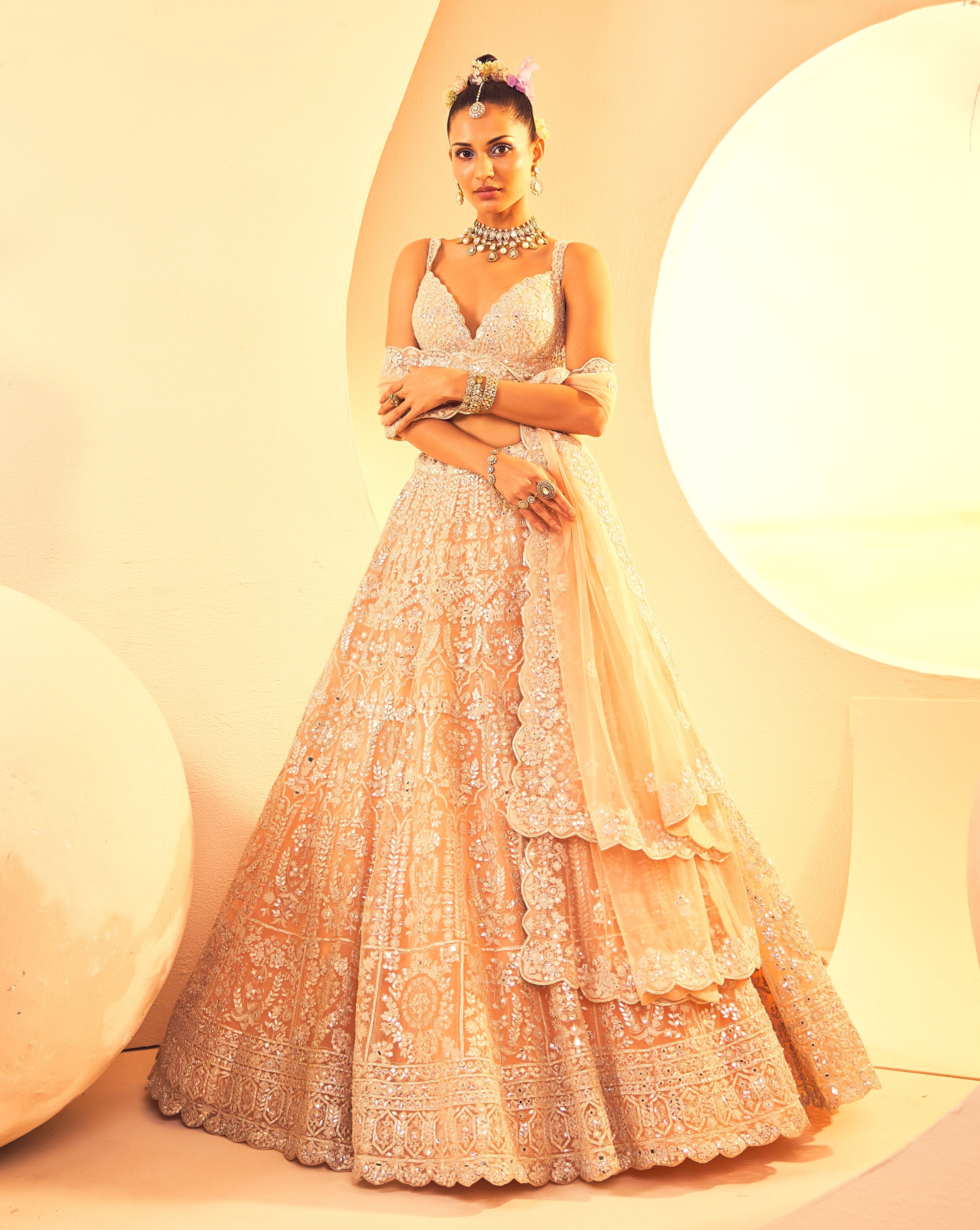 Peach Silver Lehenga – Panache by Sharmeen