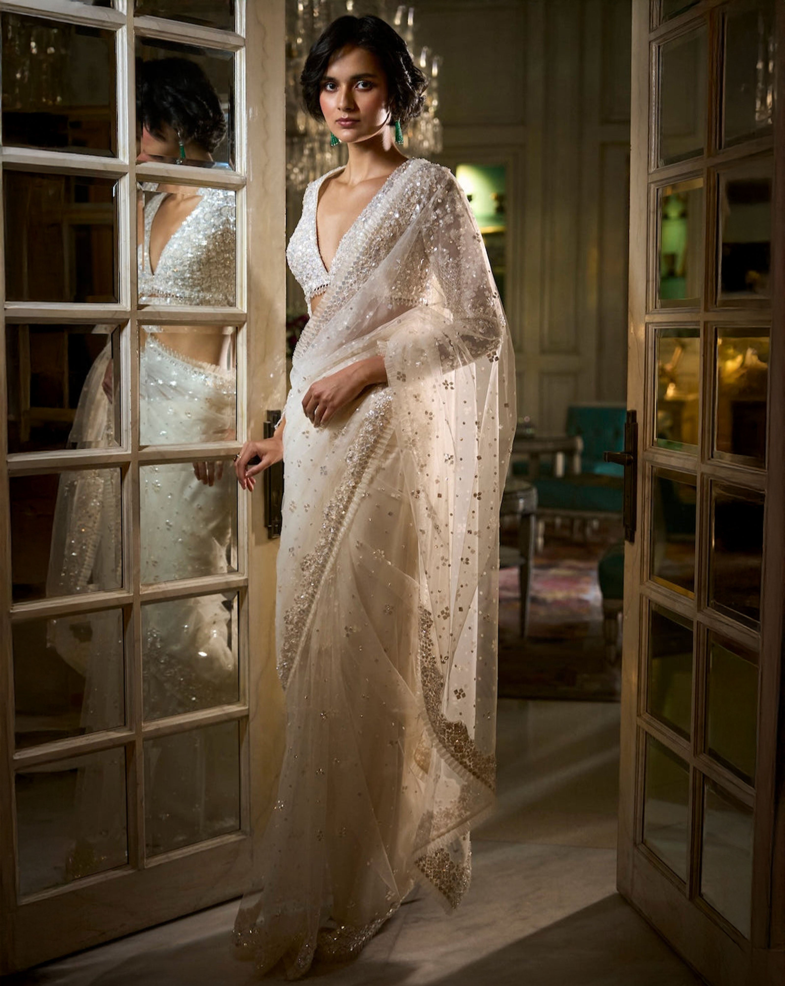 Ivory Sequin Saree – Panache by Sharmeen