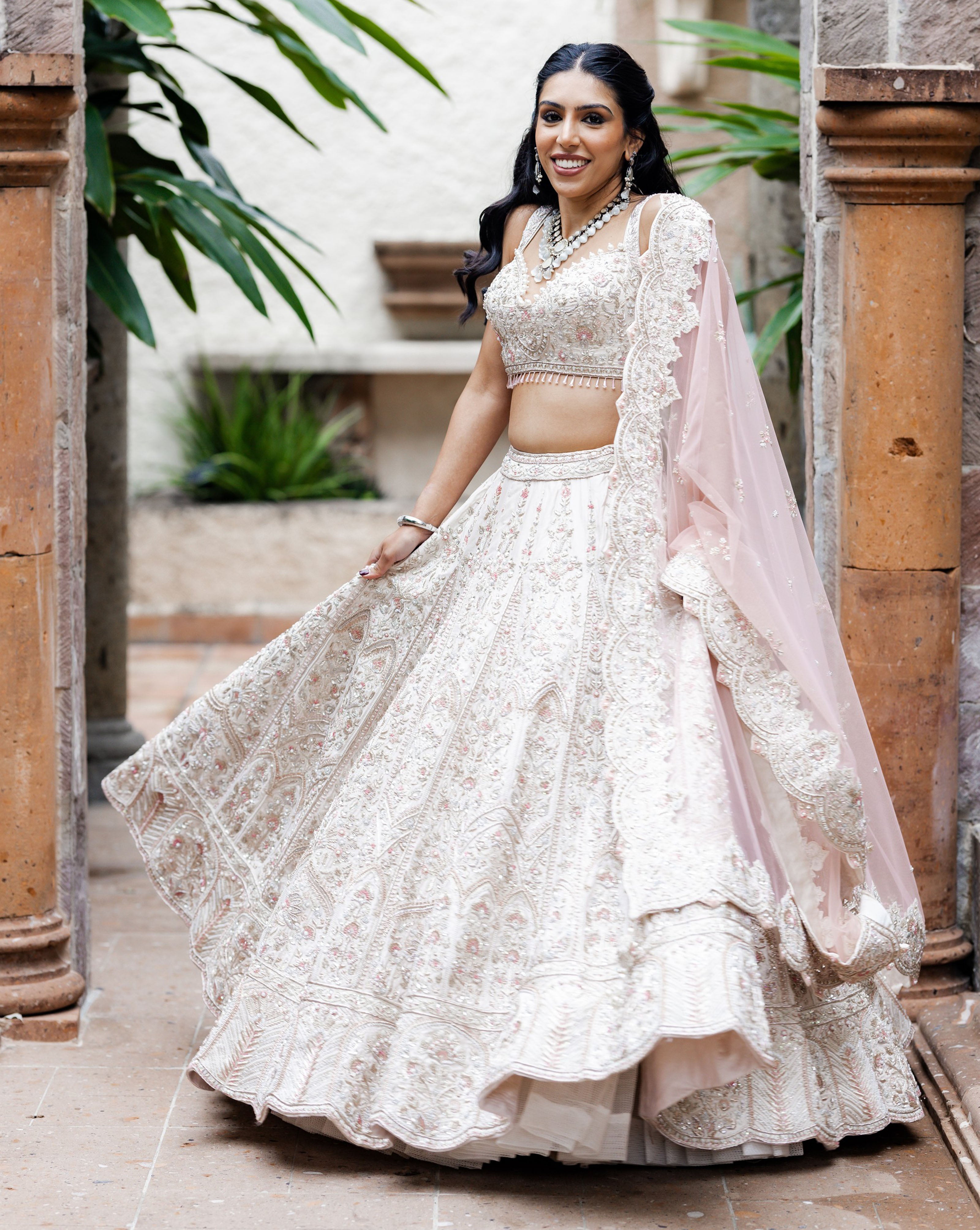 Nadia Ivory Lehenga with Pink Embroidery – Panache by Sharmeen