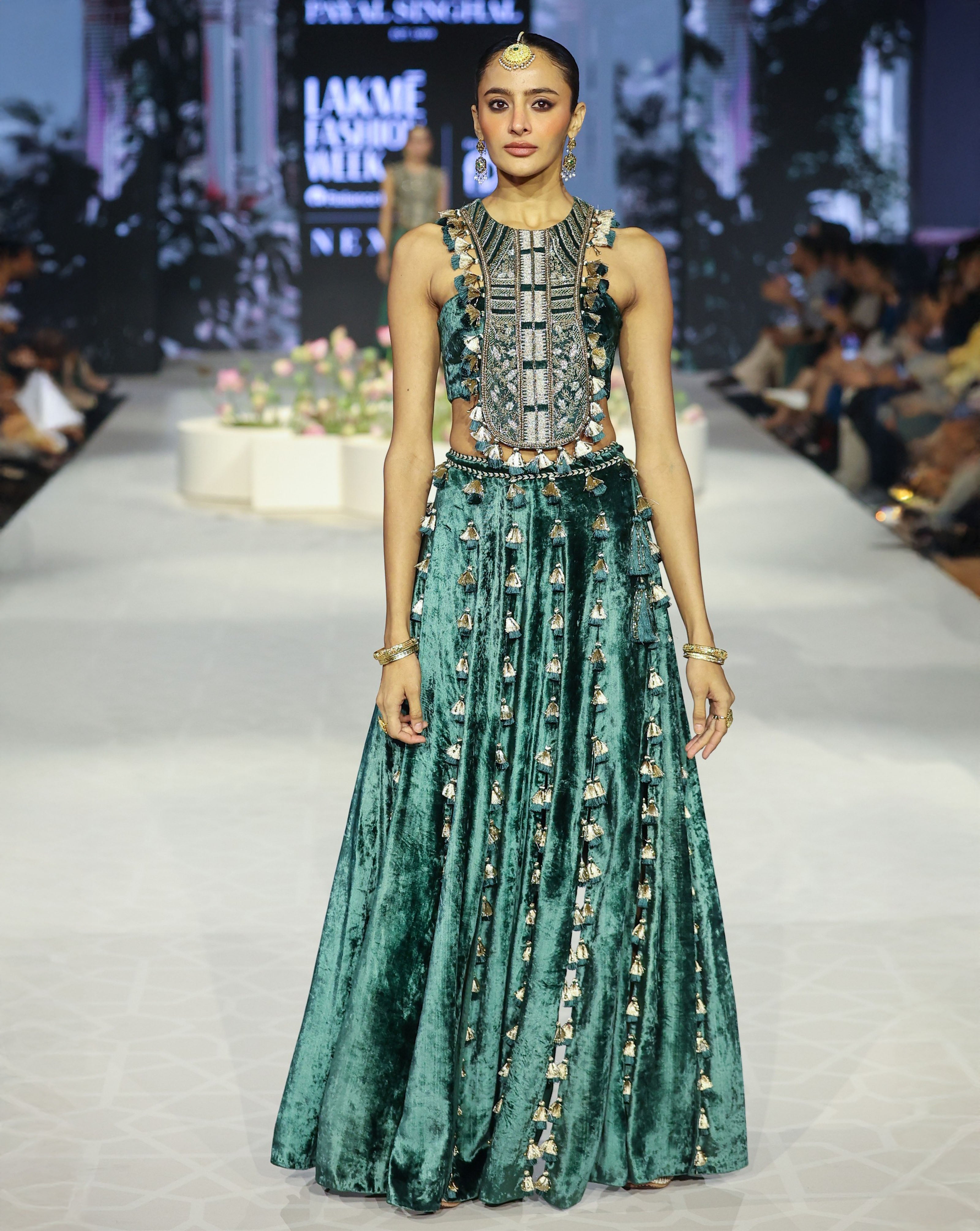 Rania Emerald Green Embroidered Back Tie-Up Choli With Slit Skirt ...