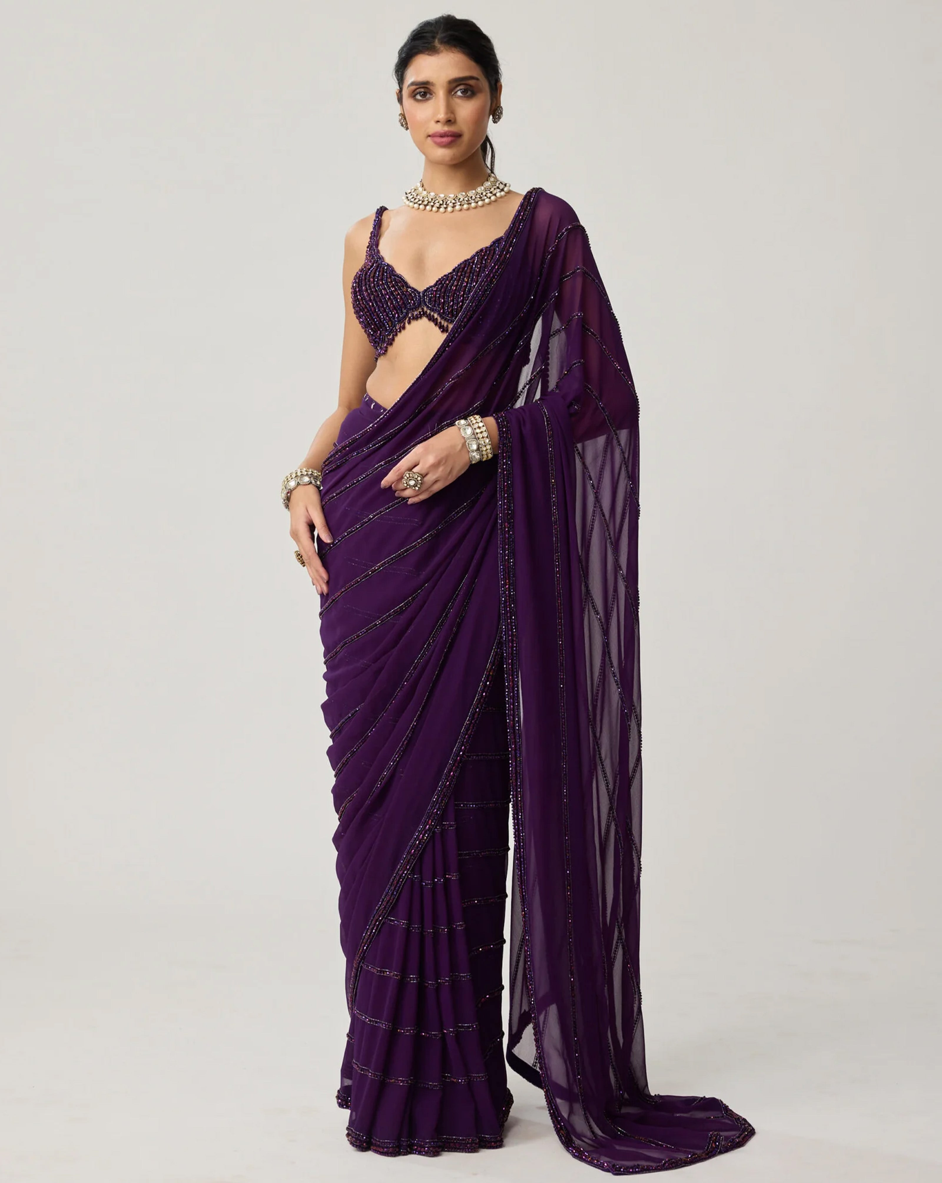Royalty Purple Crystal Saree Set – Panache by Sharmeen