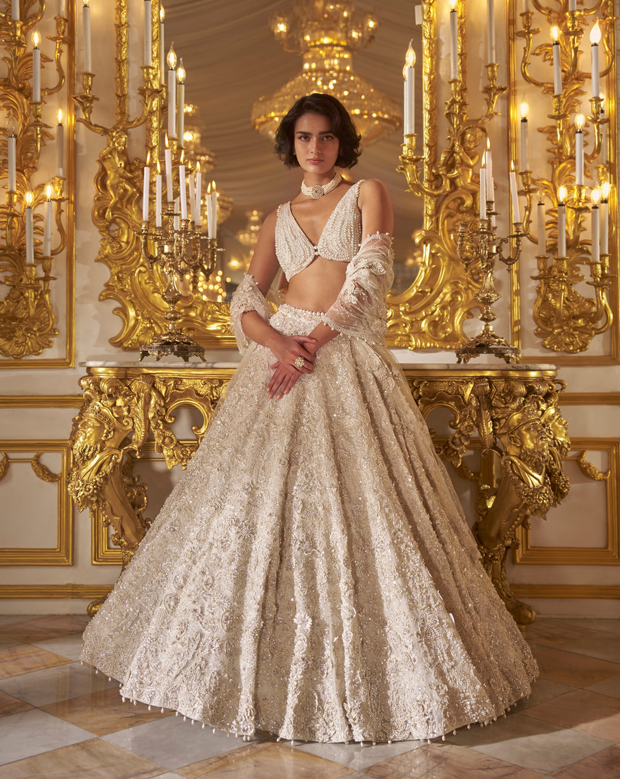 Ivory Three-Dimensional Lehenga Set – Panache by Sharmeen