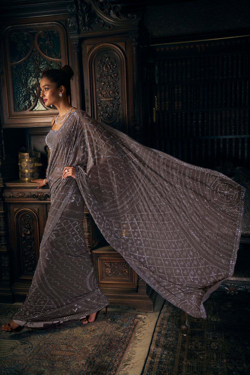 Grey Crystal Saree – Panache by Sharmeen