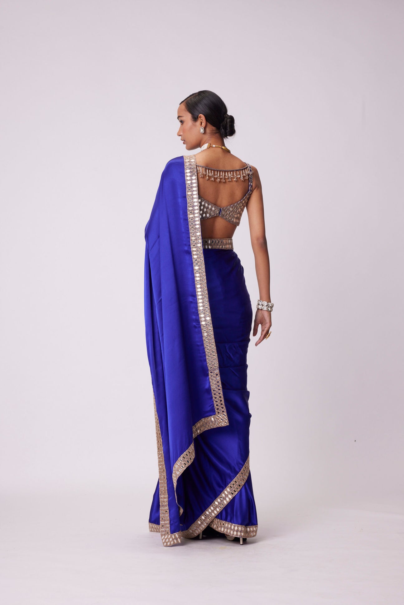 Persian Blue Hand Embroidered Satin Saree Set – Panache by Sharmeen