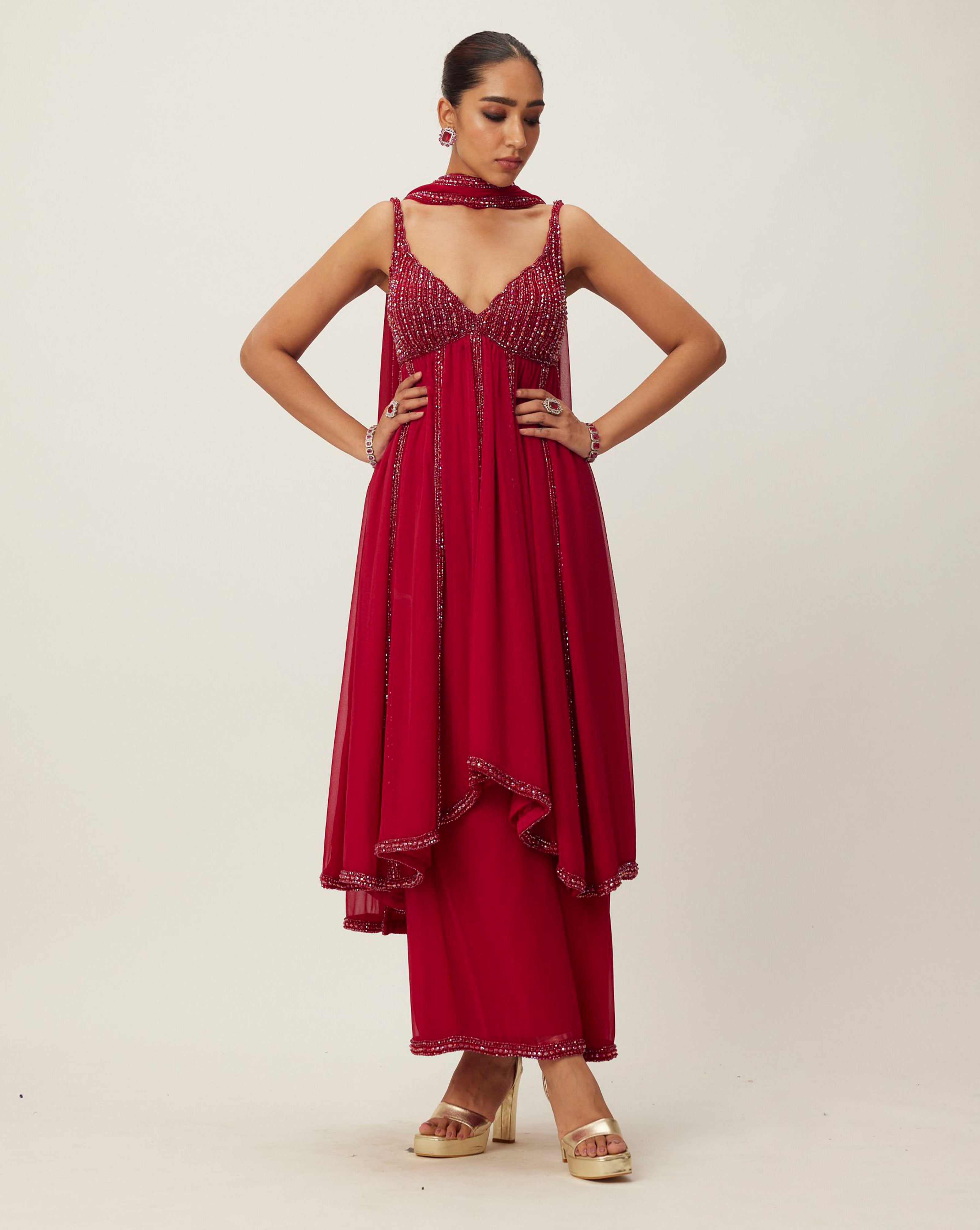 Ruby Red Crystal embellished Kurta Set – Panache by Sharmeen