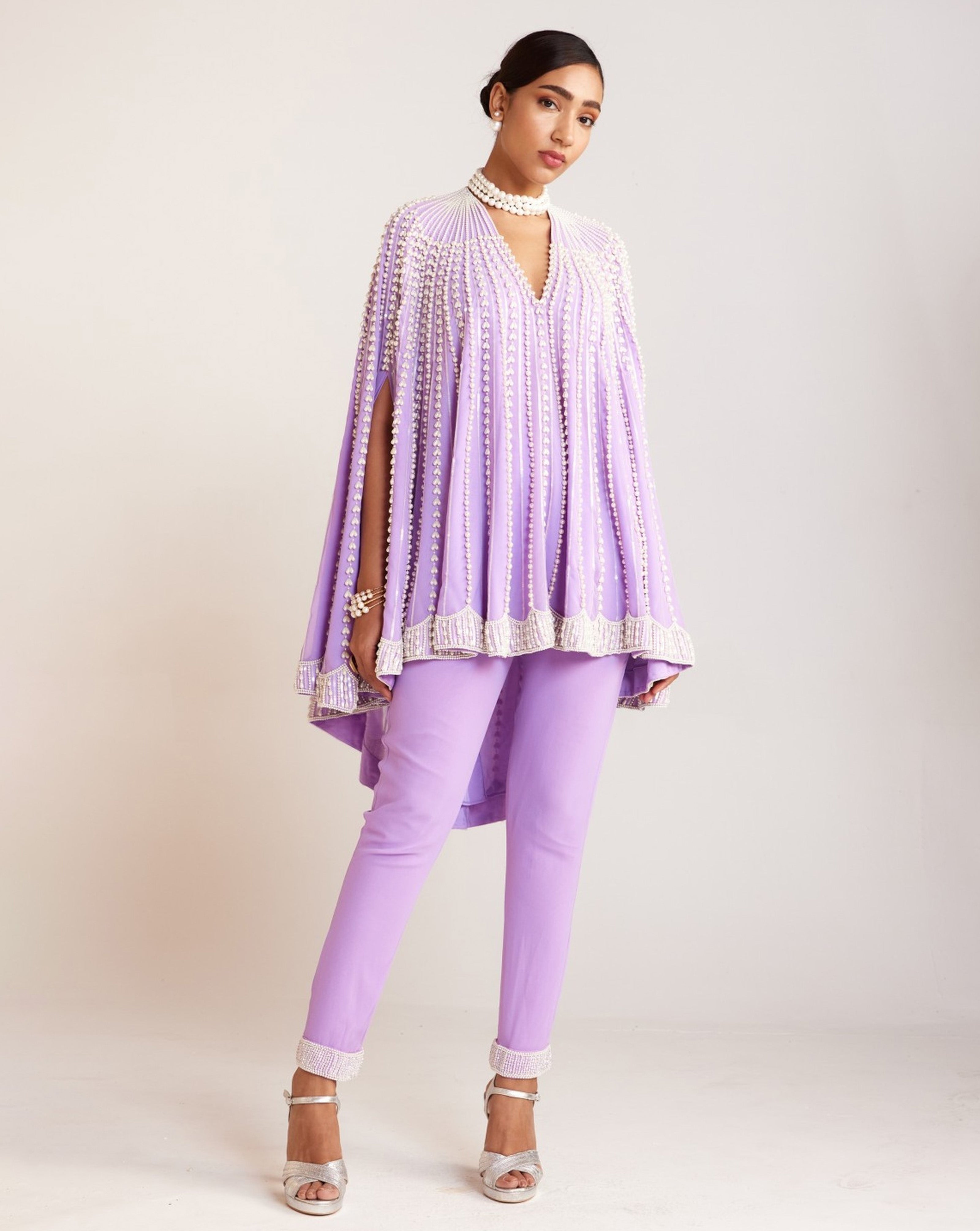 Lilac Asymmetrical Cape Set – Panache by Sharmeen