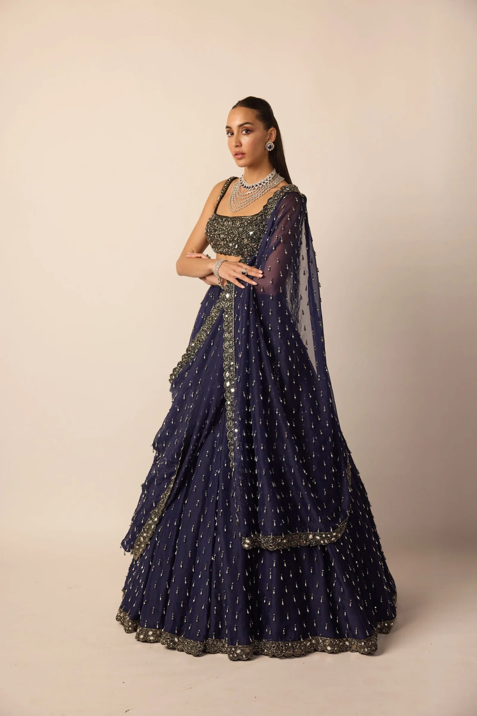 Deep Blue Single Drop Lehenga Set – Panache by Sharmeen