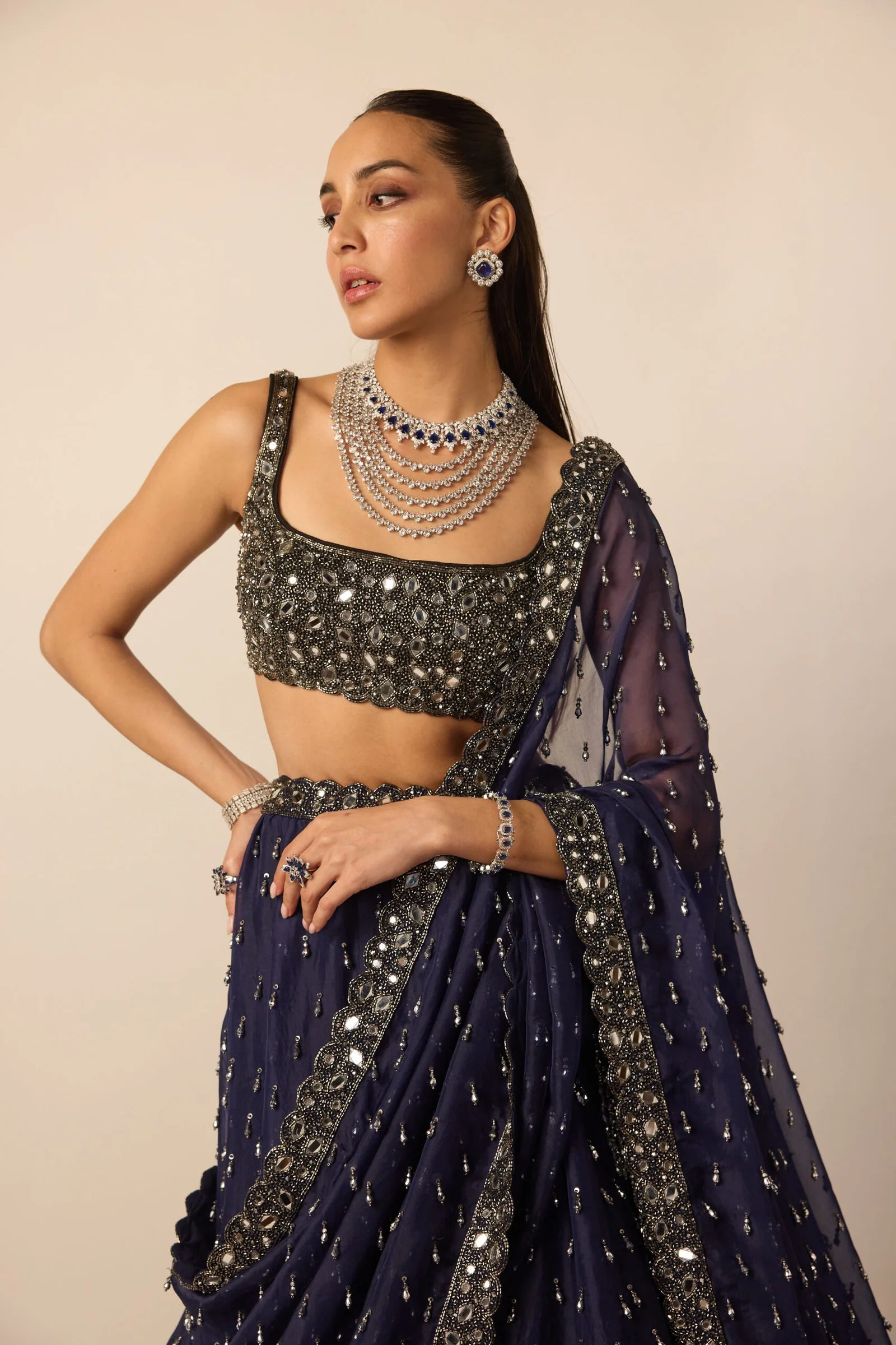 Deep Blue Single Drop Lehenga Set – Panache by Sharmeen