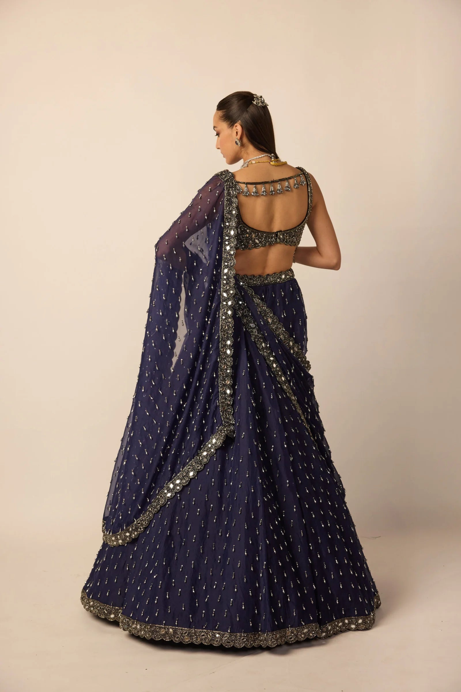 Deep Blue Single Drop Lehenga Set – Panache by Sharmeen
