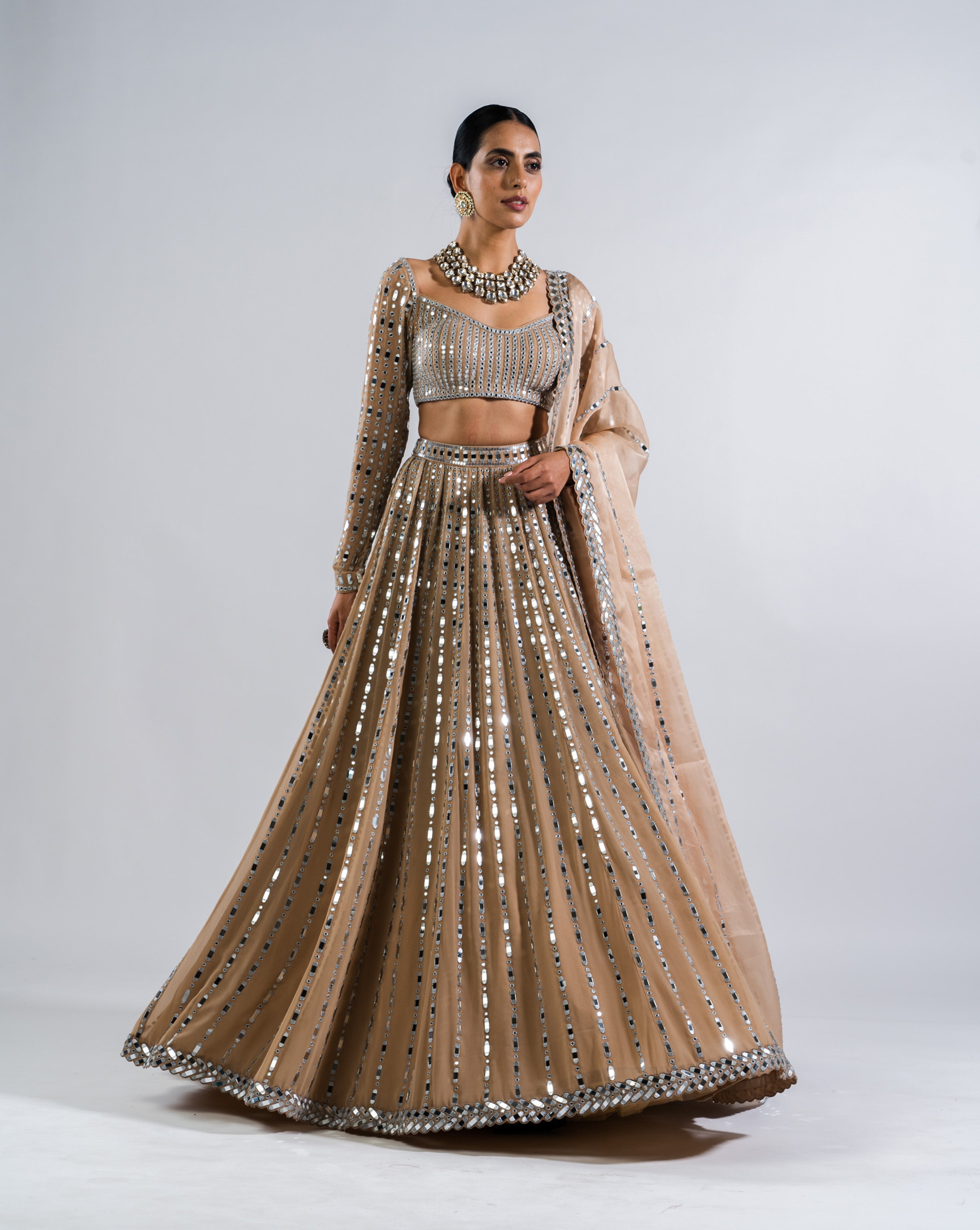 Beige Linear Drop Lehenga Set – Panache by Sharmeen