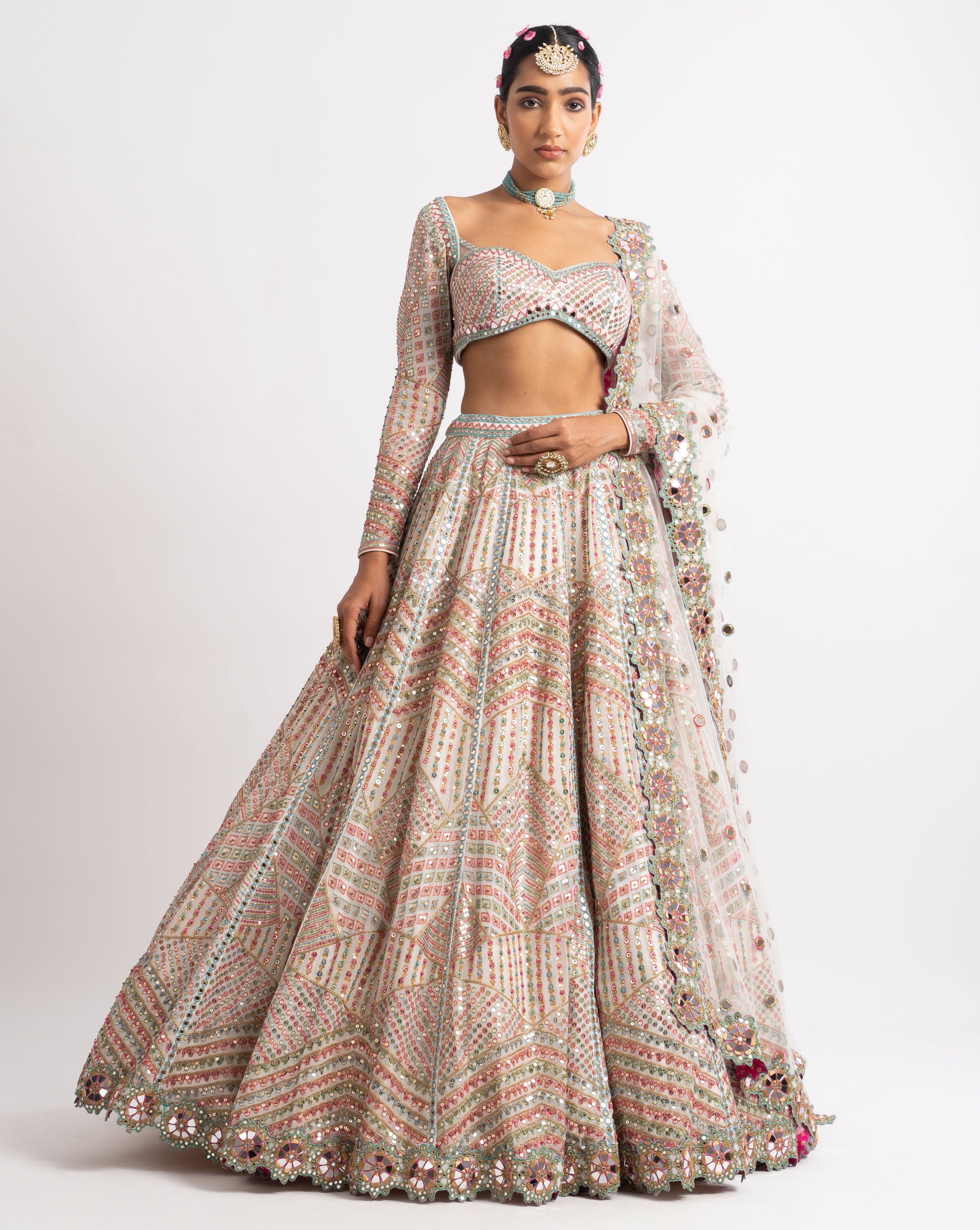 White Heavy Multi Geo Color Lehenga Set – Panache by Sharmeen