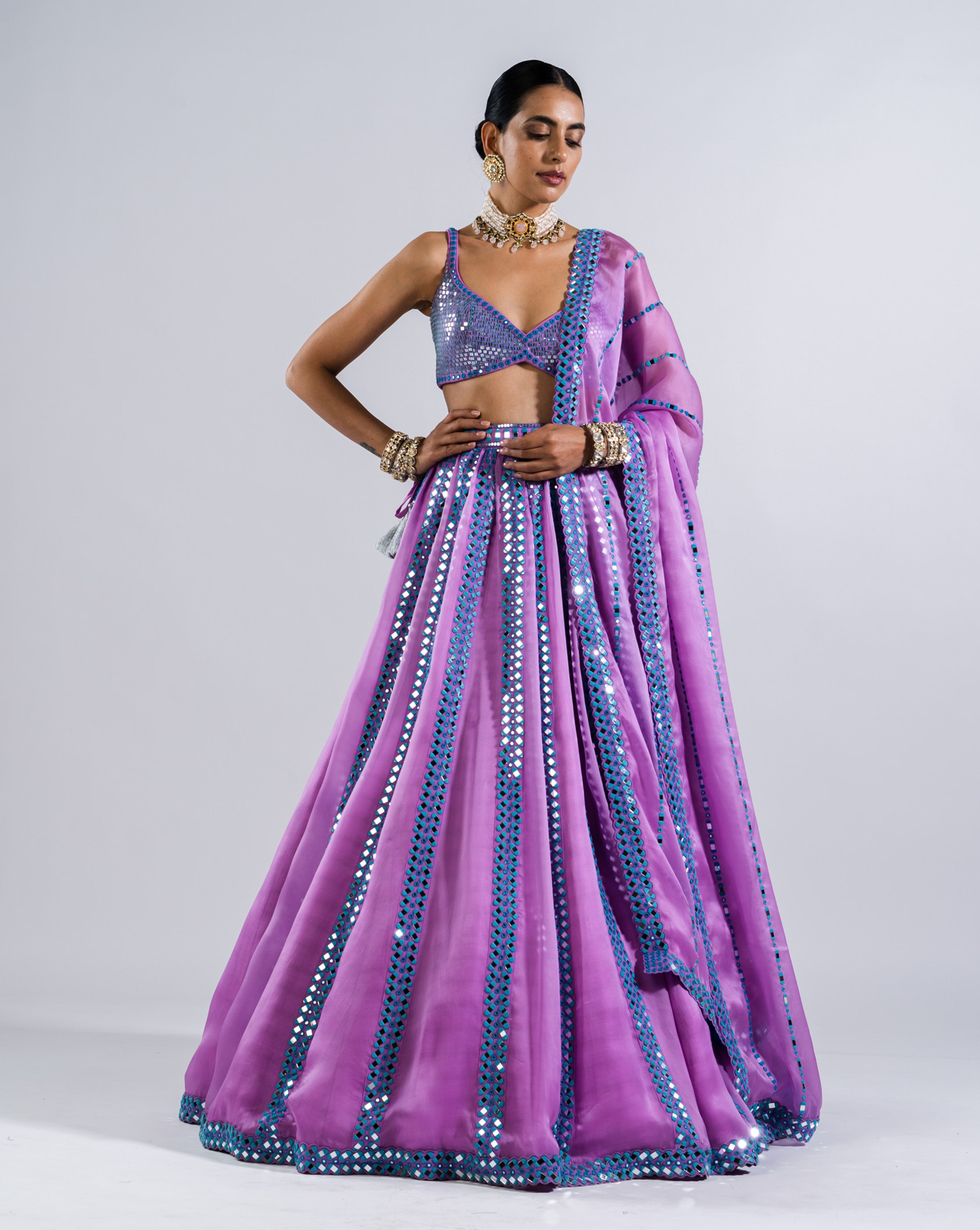 Mauve Mirror Seam Lehenga With Metallic Blouse – Panache by Sharmeen