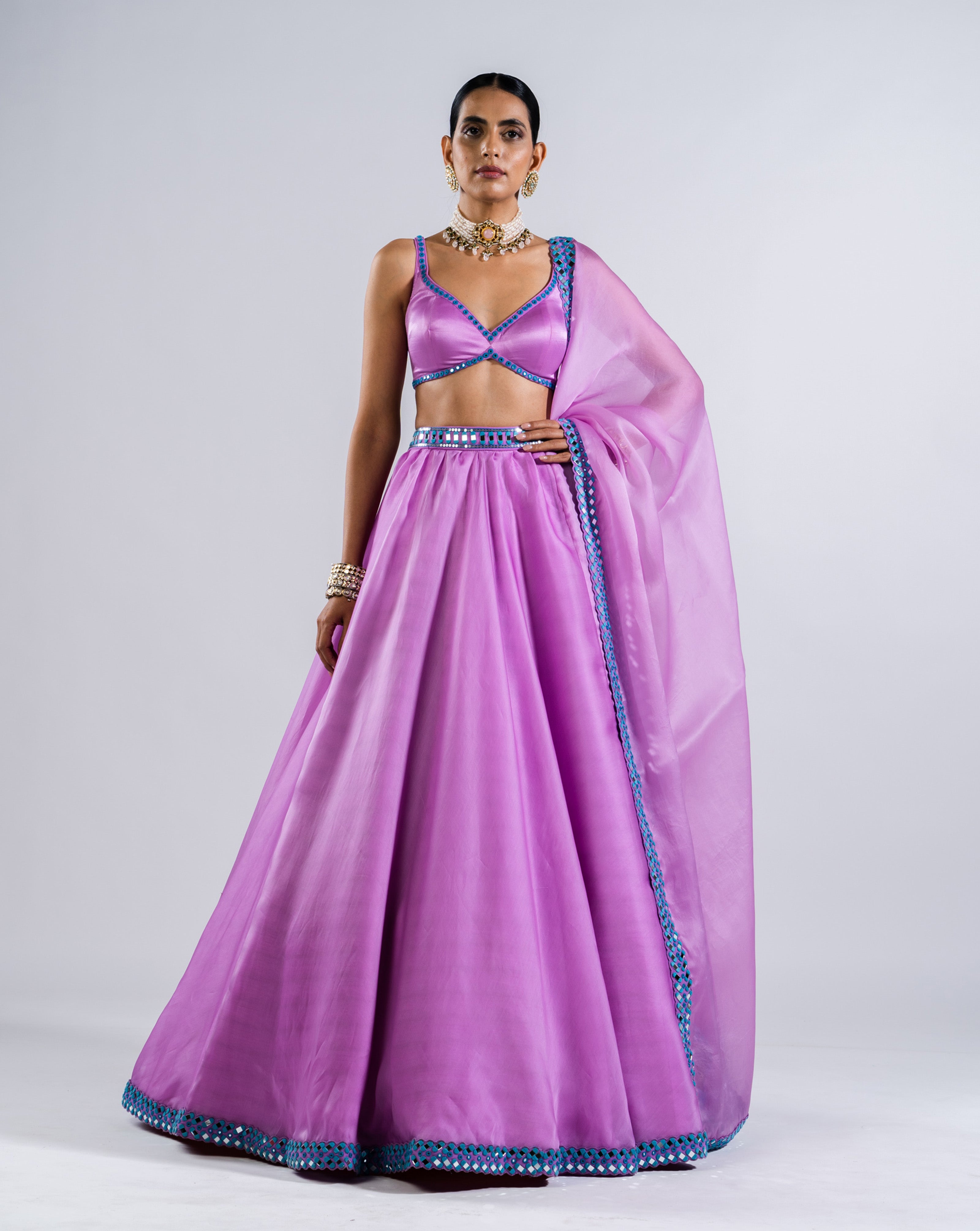 Mauve Satin Organza Lehenga Set – Panache by Sharmeen