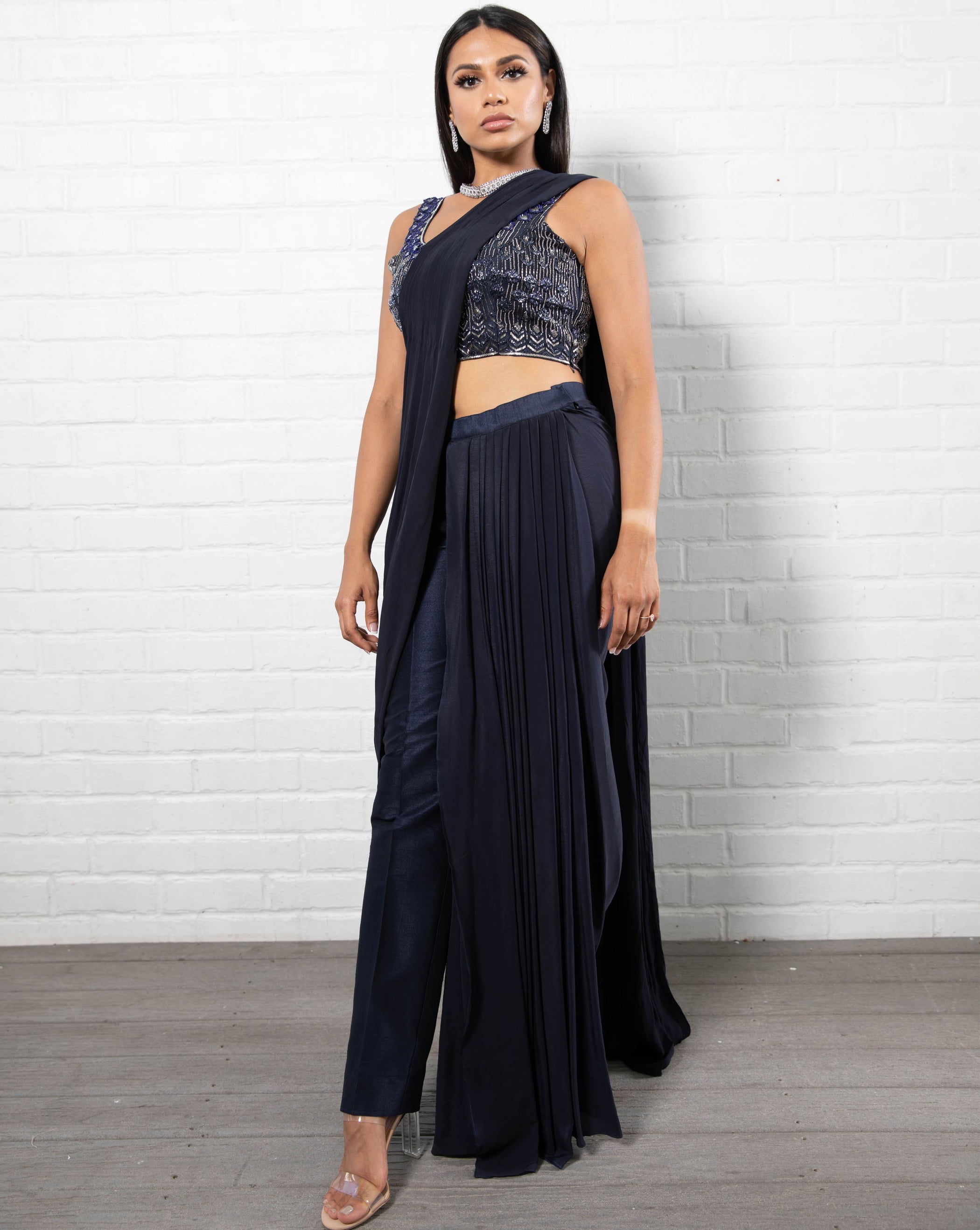 Vendetta Pant Saree | Navy & Silver Pant Saree | Pant sari in Houston ...